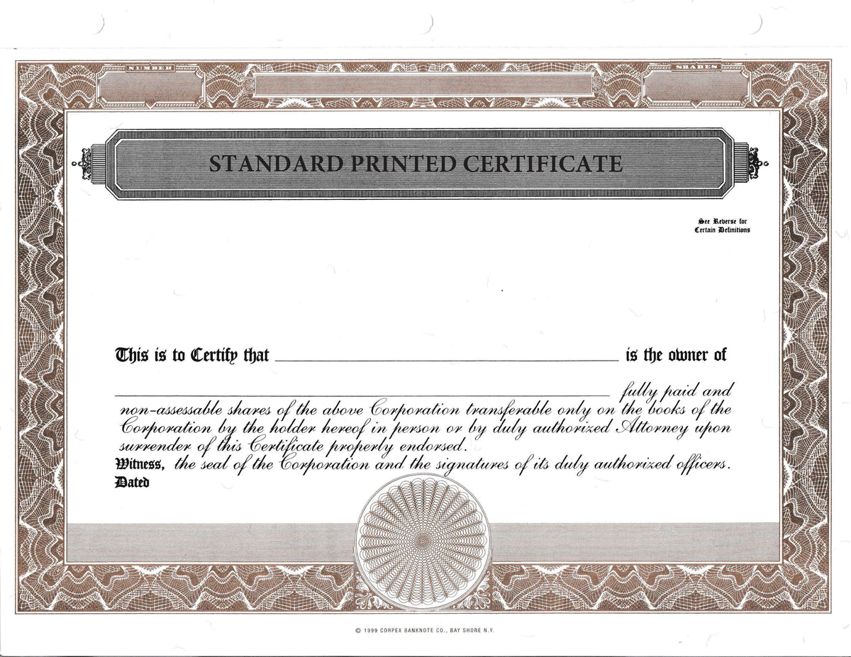 Corpex Printed Standard Certificates